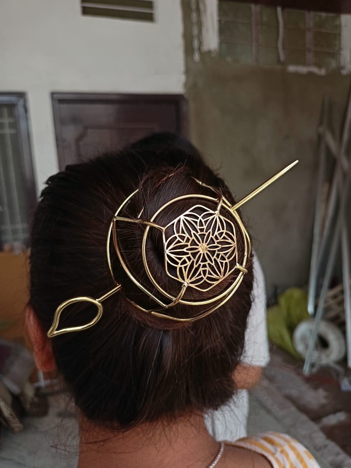 Gold Hair Bun Holder, Handmade Hair Pin, Hair Pick, Ethnic Hair Stick ...