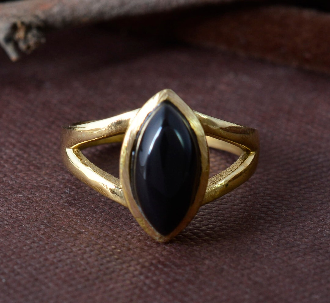 Obsidian Ring, Gold Minimalist Ring, Handmade Ring, Dainty Ring ...