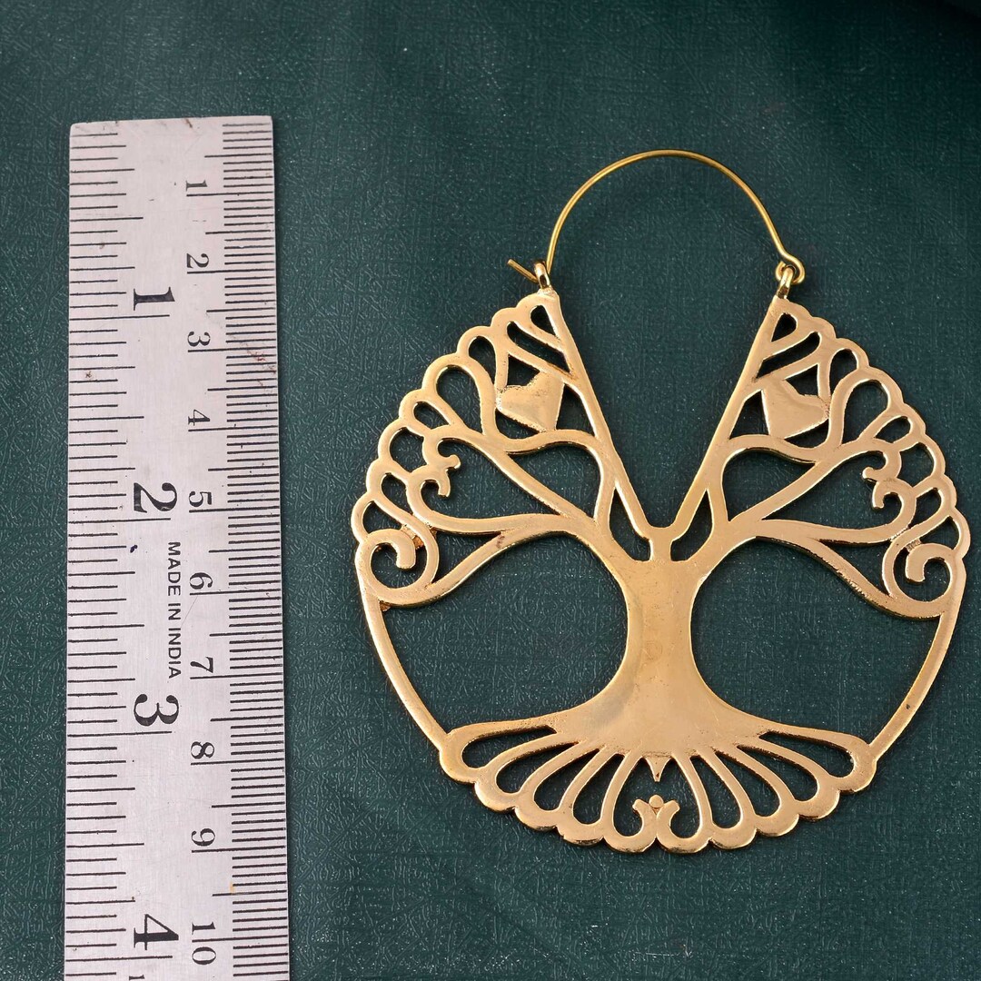 Tree Earrings Gold Hoop Earrings Tree of Life Earrings - Etsy