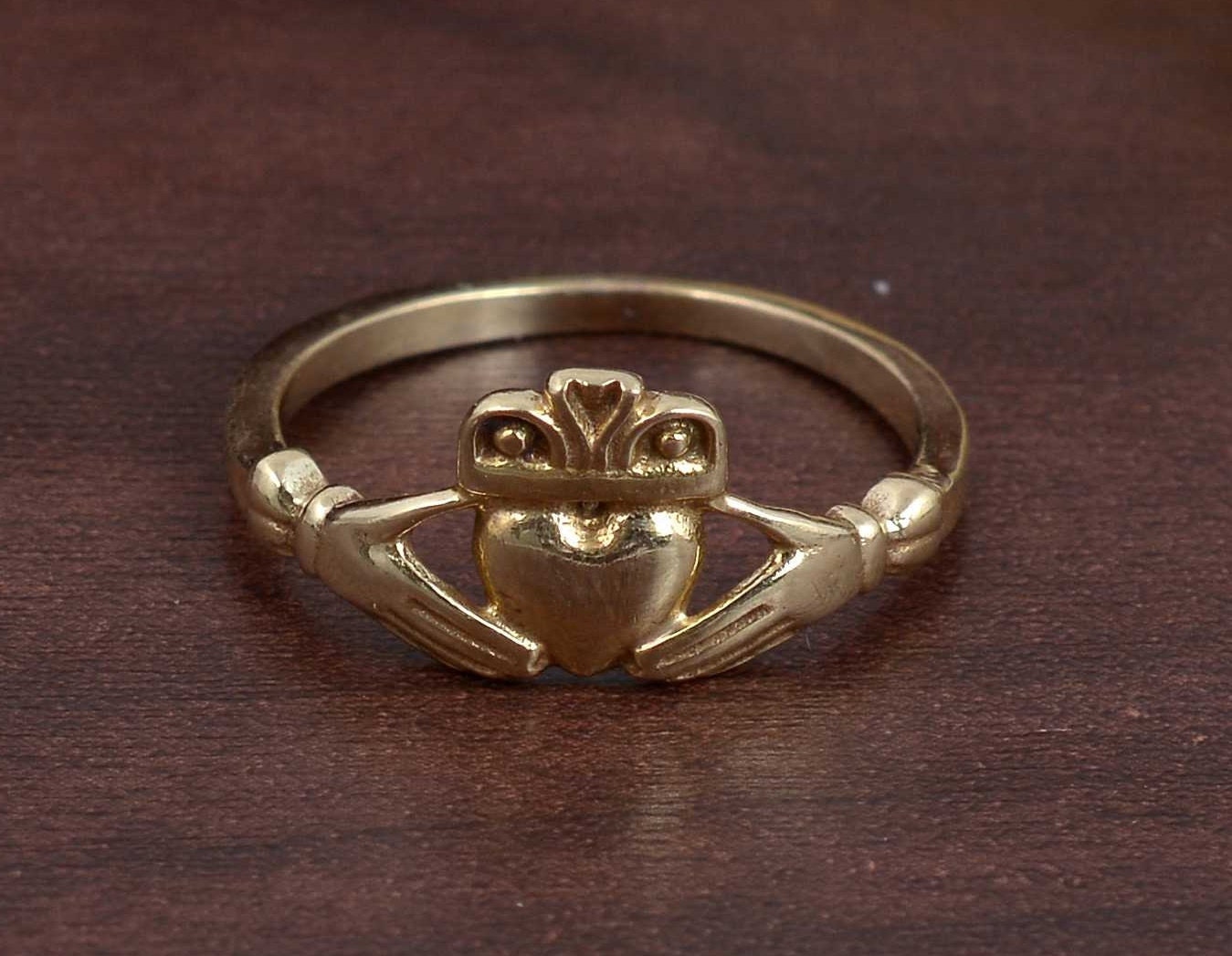 Tiny Celtic Irish Claddagh Ring, Gold Brass Ring, Women Ring ...