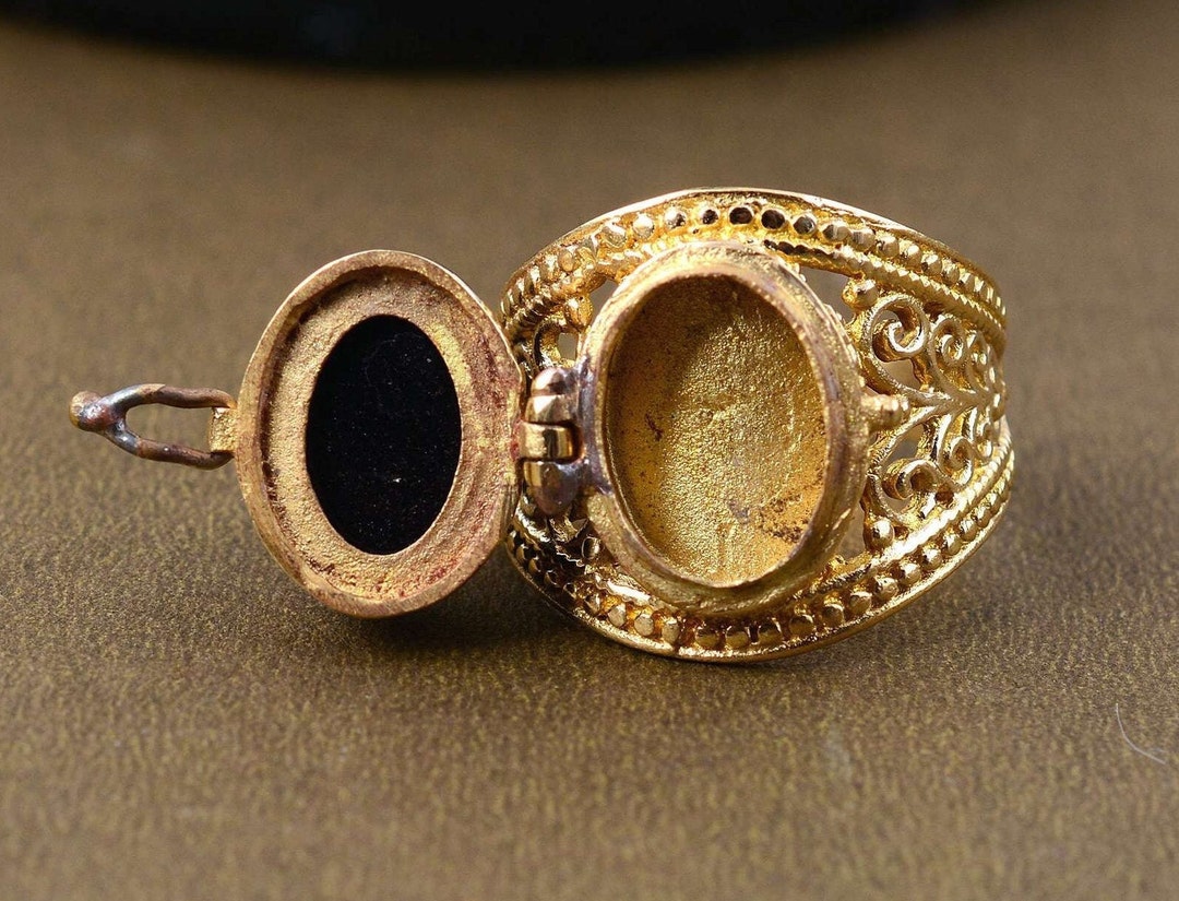 Obsidian Poison Ring, Pill Box Ring, Brass Poison Ring, Message Box ...