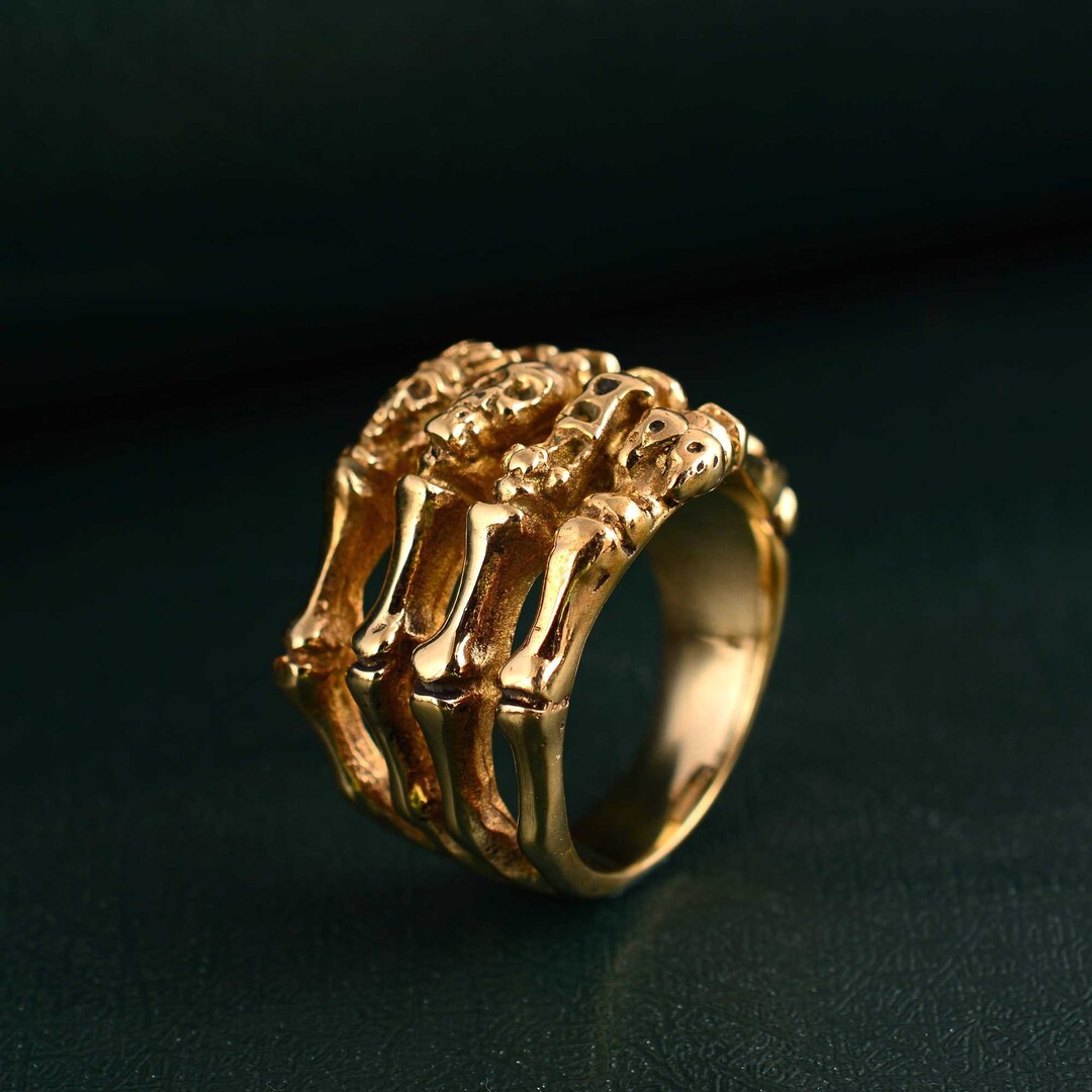 Gold Skull Hand Ring, Skull Ring, Skeleton Ring, Skull Jewelry, Punk ...