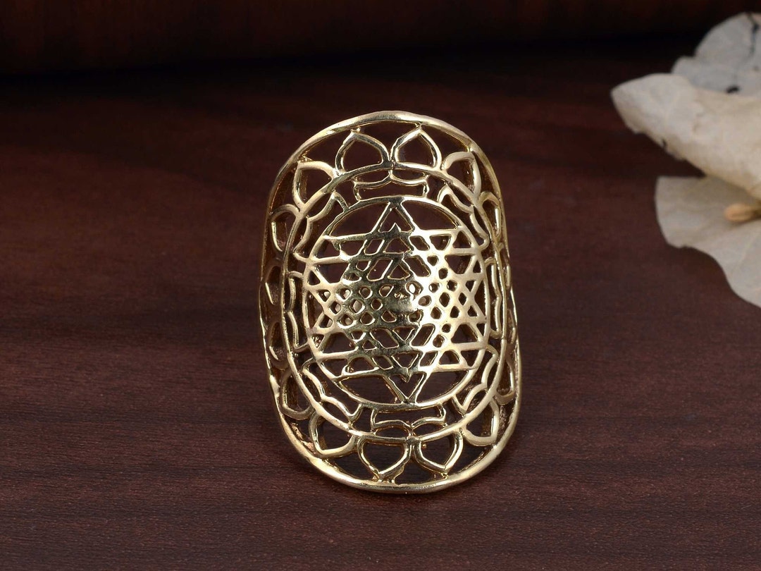 Sri Yantra Ring, Mandala Brass Ring, Sacred Geometry Ring, Yoga Ring ...