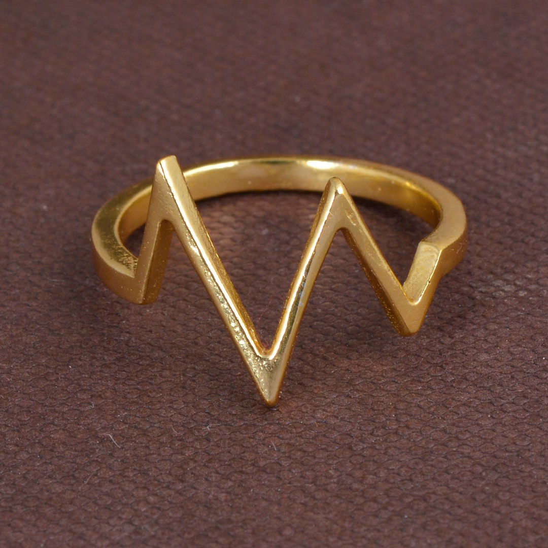 Gold Heartbeat Ring, Lifeline Pulse Ring, Minimalist Ring, Boho Ring ...