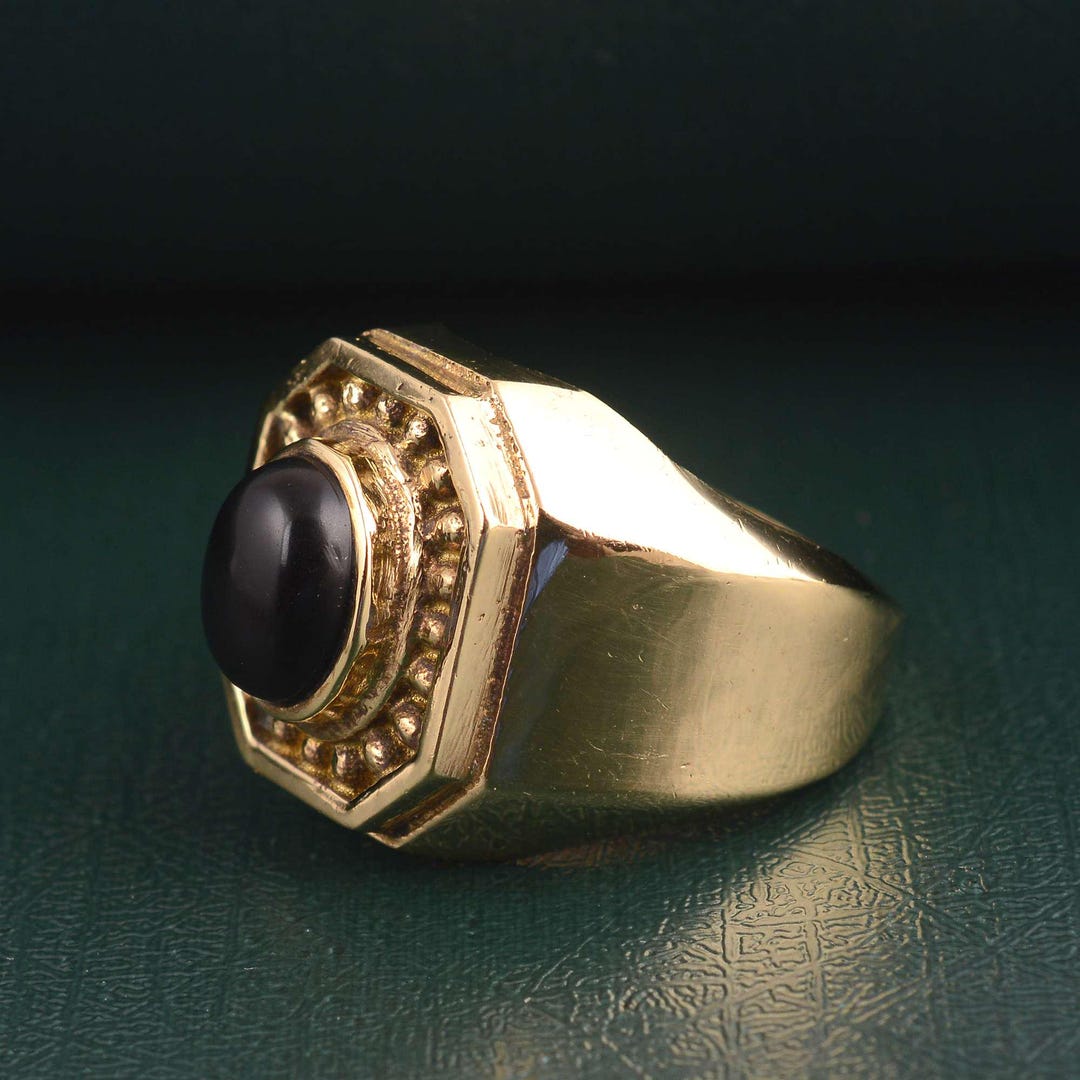 Obsidian Signet Ring, Brass Signet Ring, Statement Ring, Chunky Ring ...