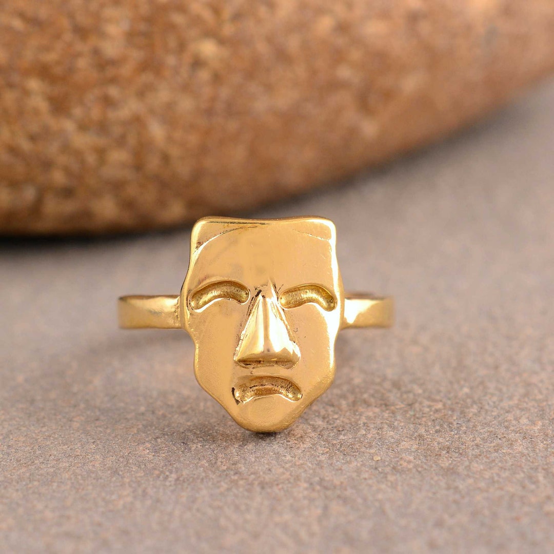 Greek Face Mask Ring, Sad Face Ring, Gift for Men, Unique Brass Ring ...