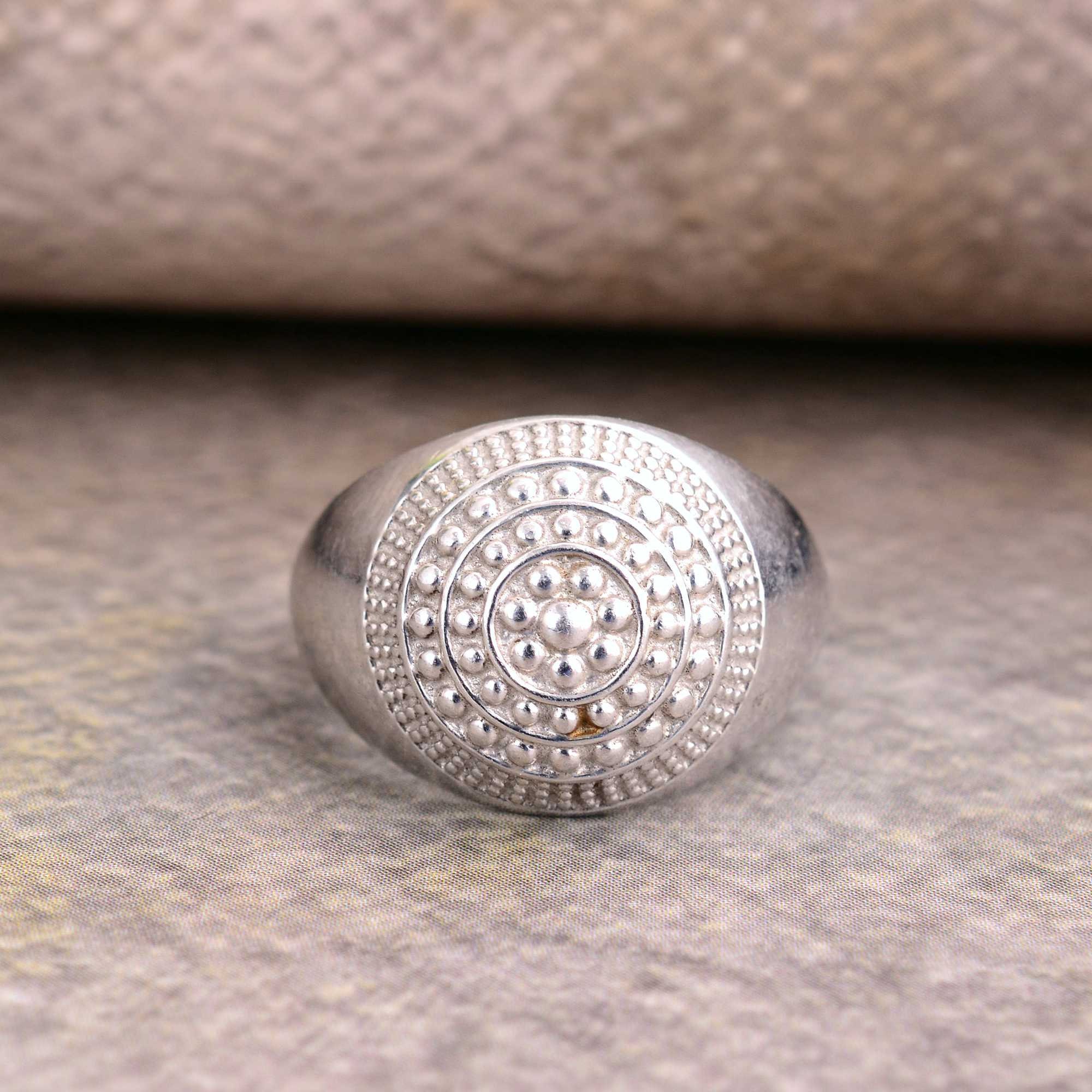 Sterling Silver Dome Ring, Dotted Dome Ring, Chunky Ring, Handmade Ring ...