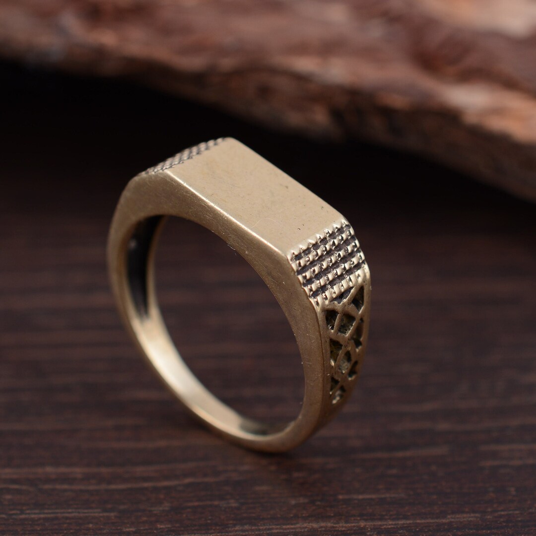 Square Signet Ring, Gold Signet Ring, Flat Bar Ring, Brass Signet Ring ...
