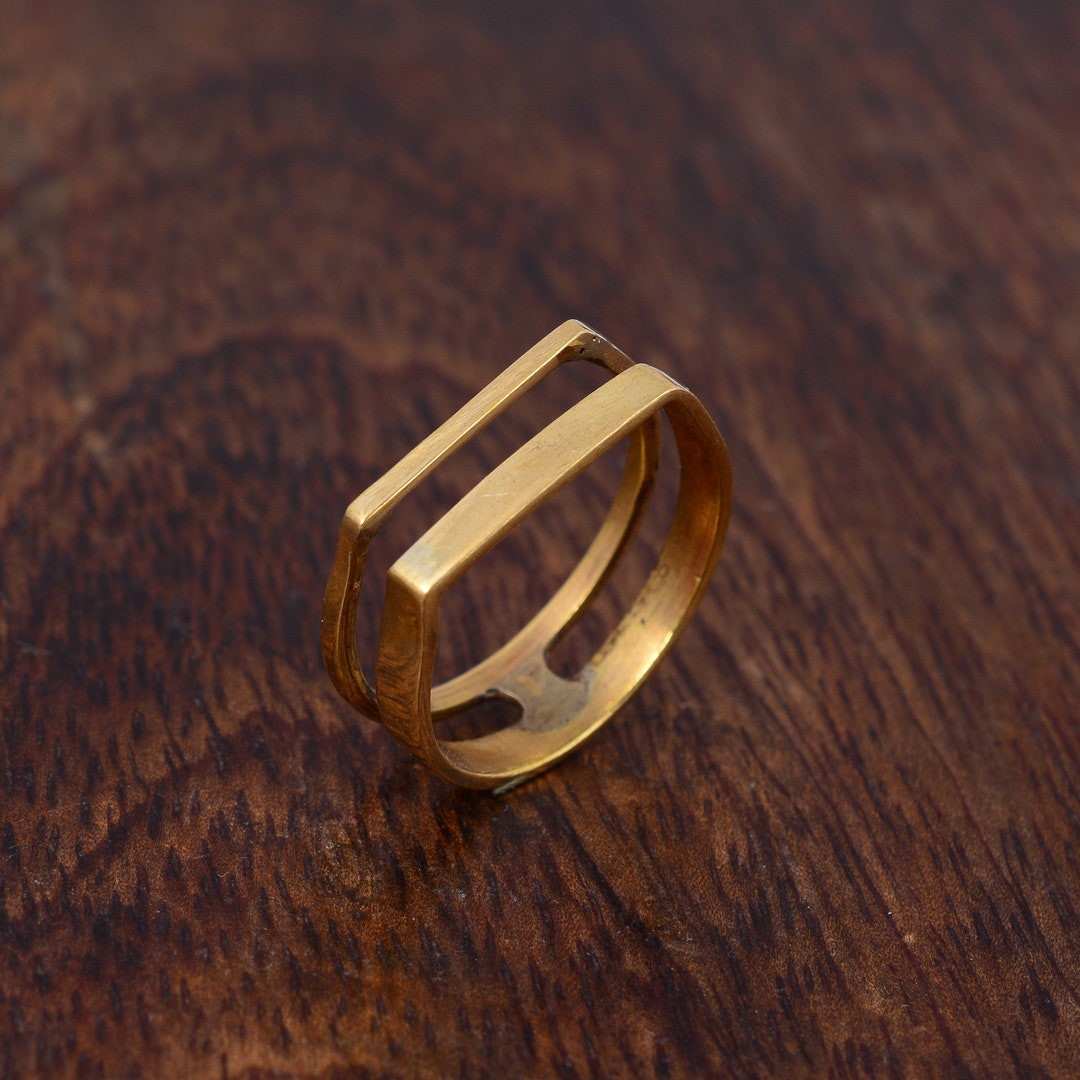 2 Line Ring, Double Bar Ring, Geometry Ring, Modern Brass Ring ...