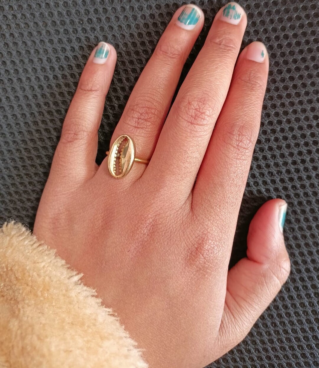 Gold Cowrie Shell Ring, Vintage Shell Ring, Shell Brass Ring, Women ...