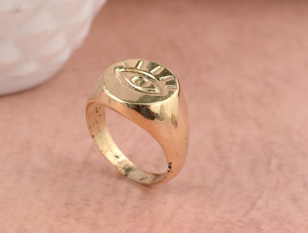 Evil Eye Ring, Gold Signet Ring, Protection Ring, Good Luck Ring ...