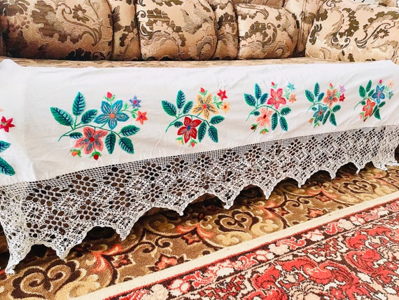 Hand Embroidered Ukrainian Bed Sheet Valance Antique Vintage - Etsy