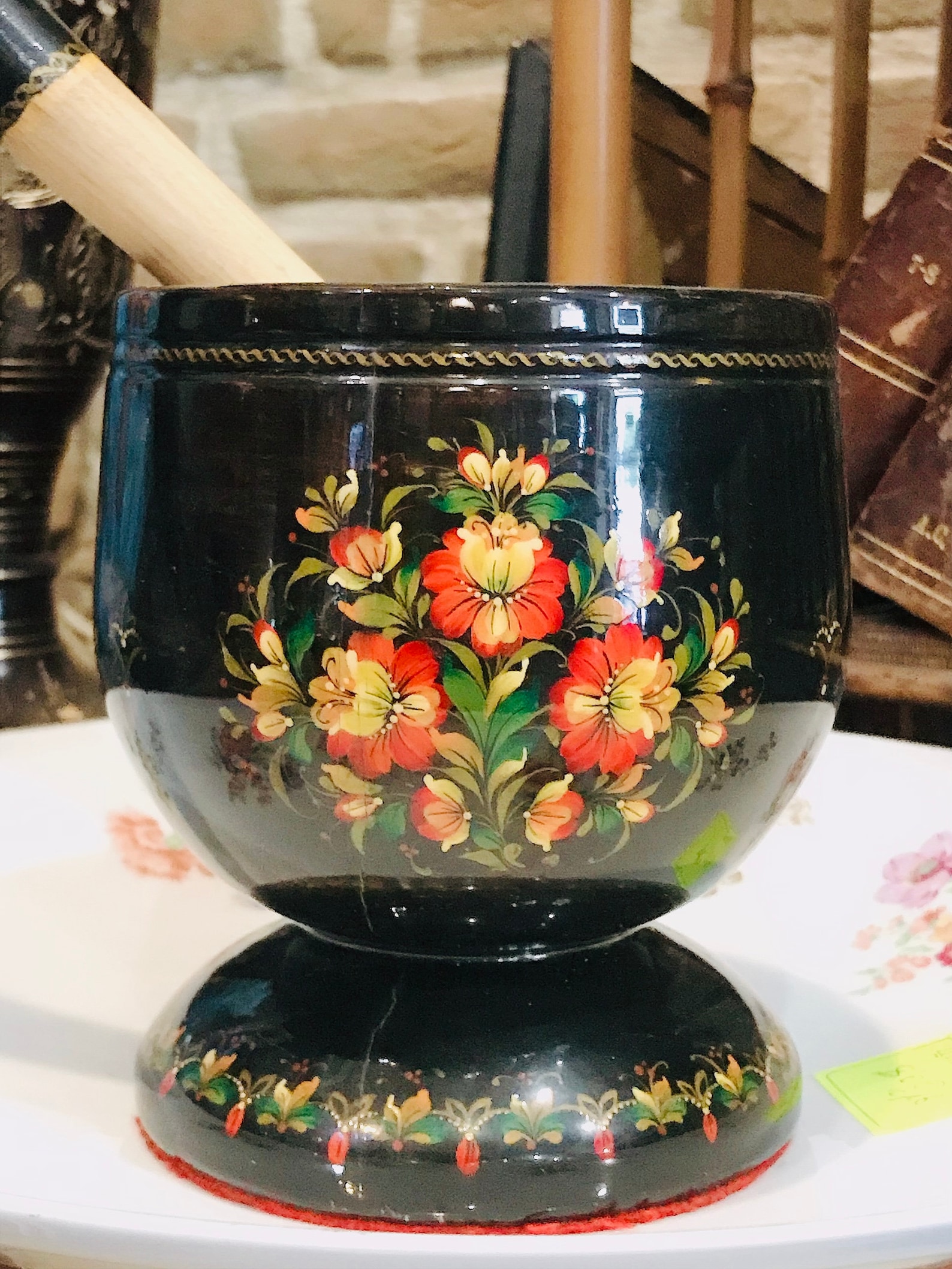 Old Russian Folk Craft Khokhloma Mortar Lacquered Wooden - Etsy