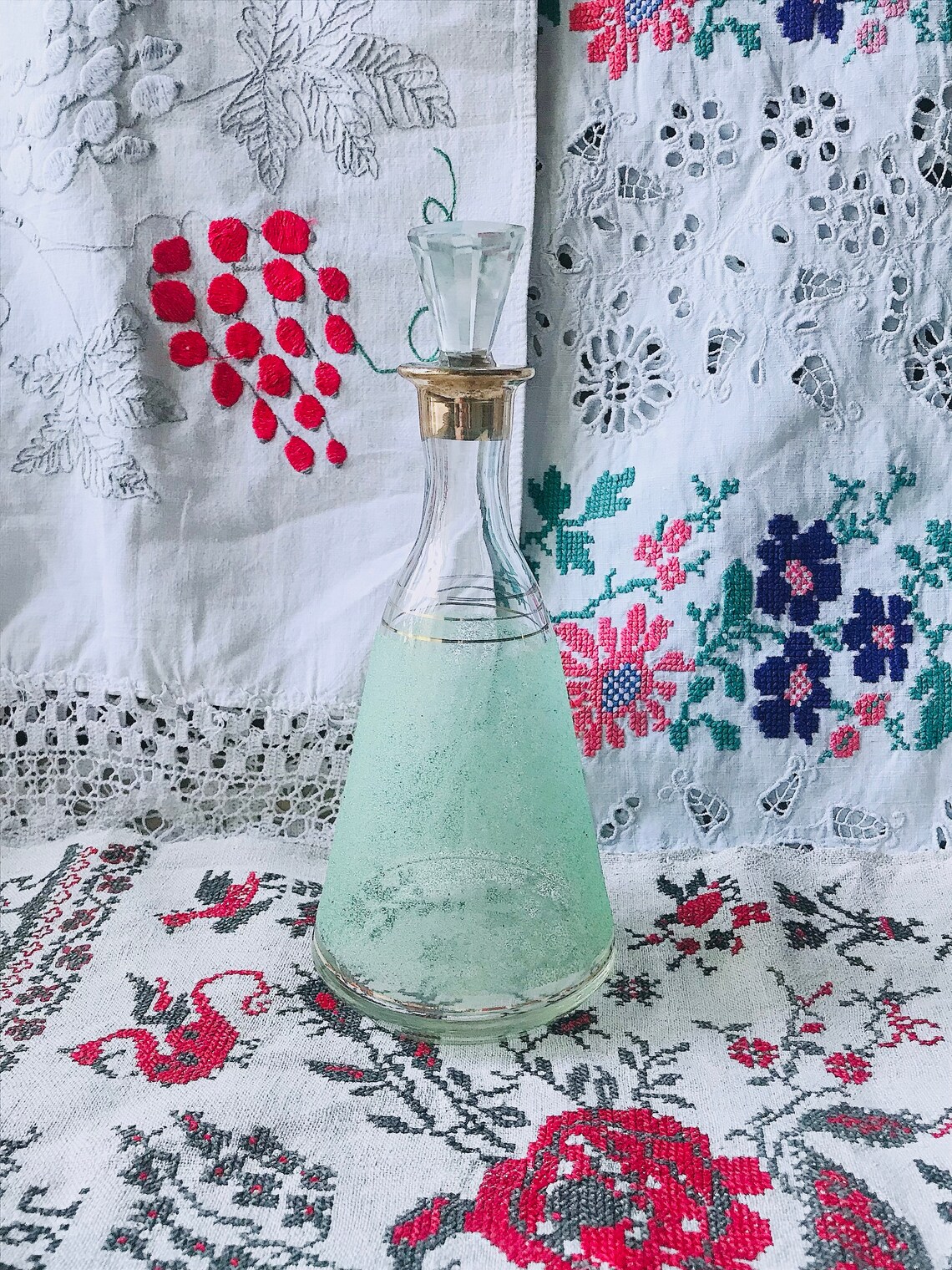 Soviet Glass Wine Bottle and 2 Shot Glasses Vintage Decanter Vodka Wine ...