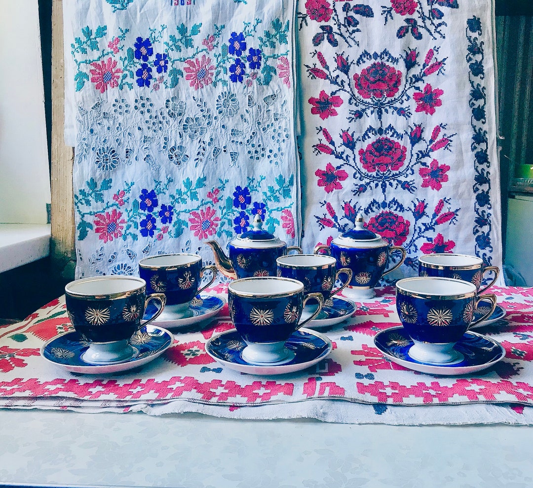 Cobalt Tea Set for 6, Teapot Set Blue, Mid Century Retro Kitchen Decor ...