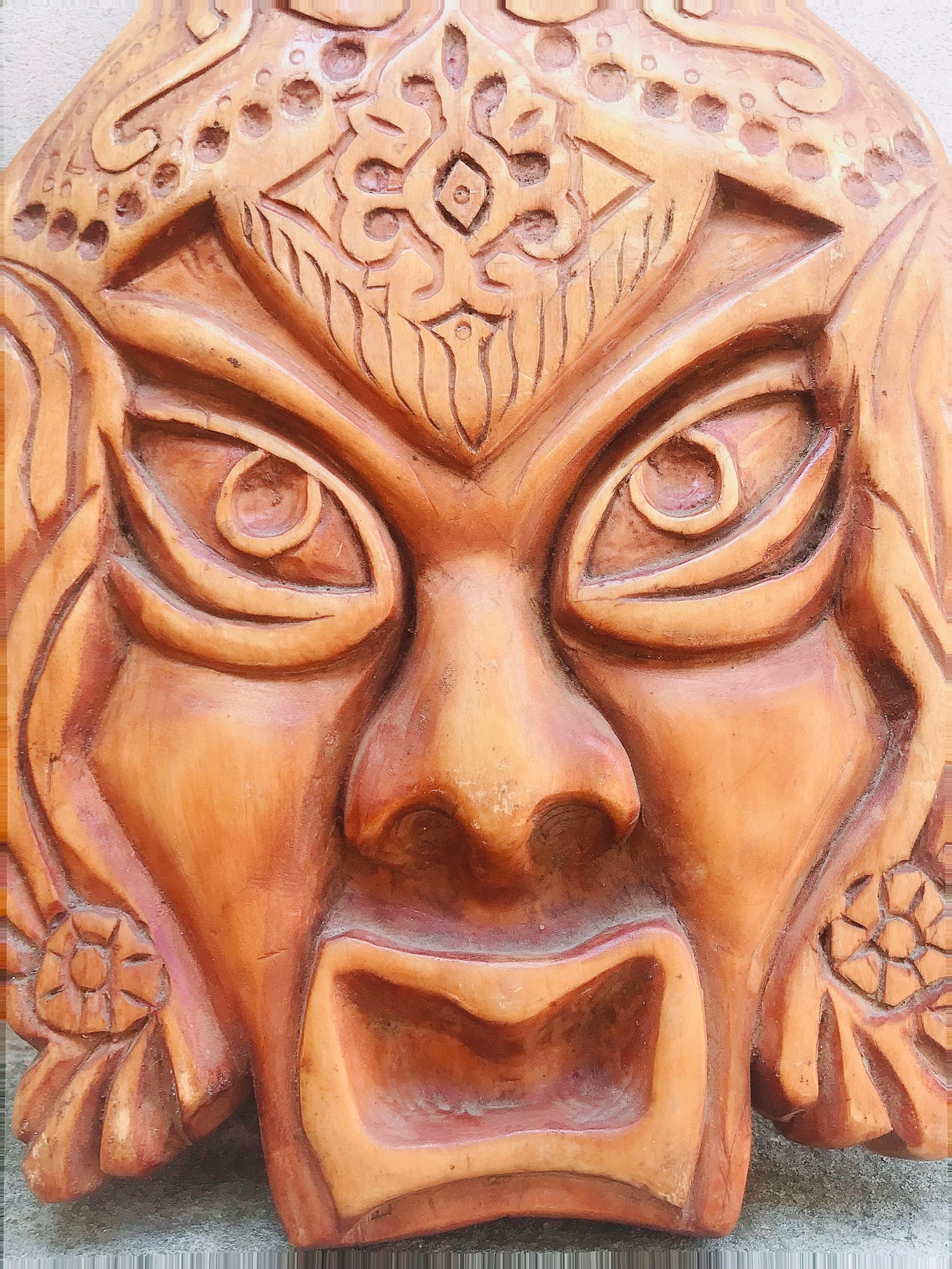 Vintage Carved Wooden Mask on a Wooden Base | Etsy