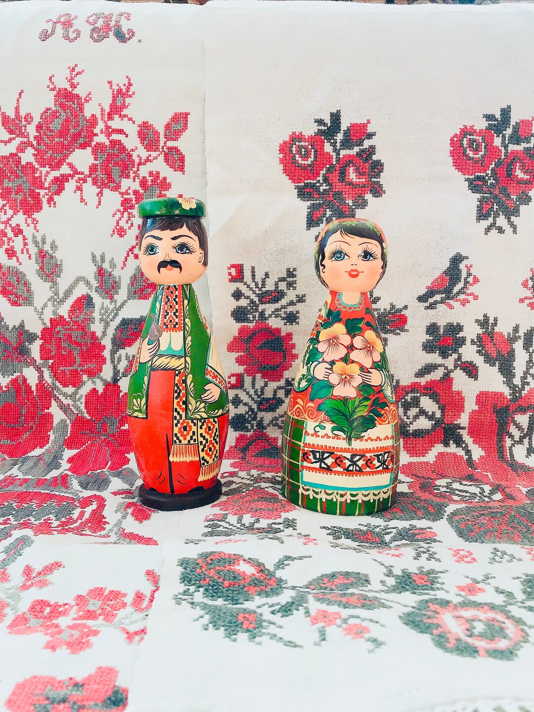 Wooden Ukrainian Couple USSR Petrykivka Painting Home Decor Great Gift ...