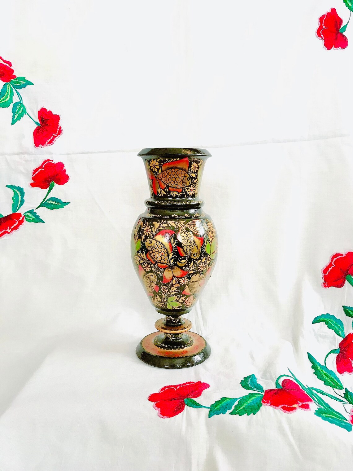 Antique Russian Folk Craft Khokhloma Flower Vase Lacquered - Etsy