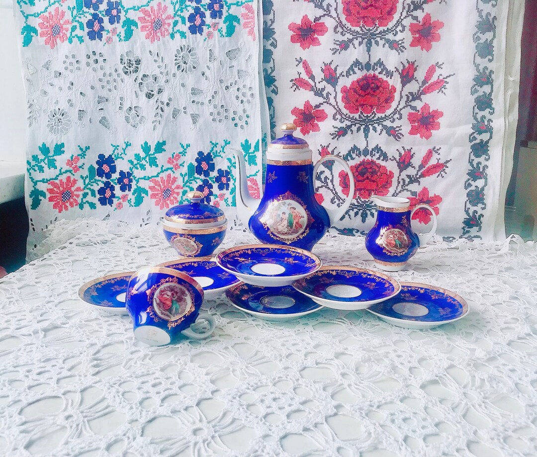 Vintage Porcelain Service Coffee Set 6 Person Figural Couple on a Data ...