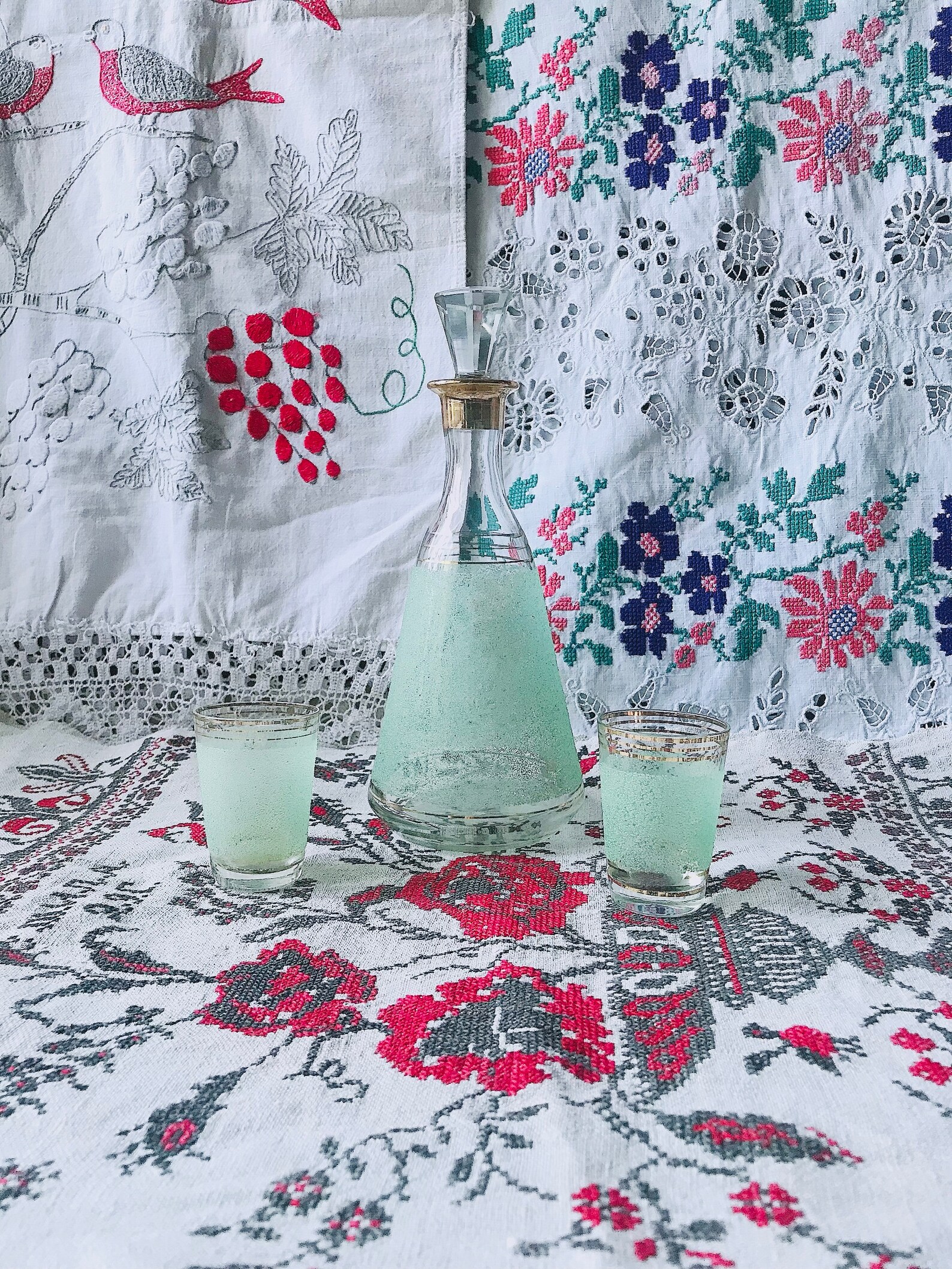 Soviet Glass Wine Bottle and 2 Shot Glasses Vintage Decanter Vodka Wine ...