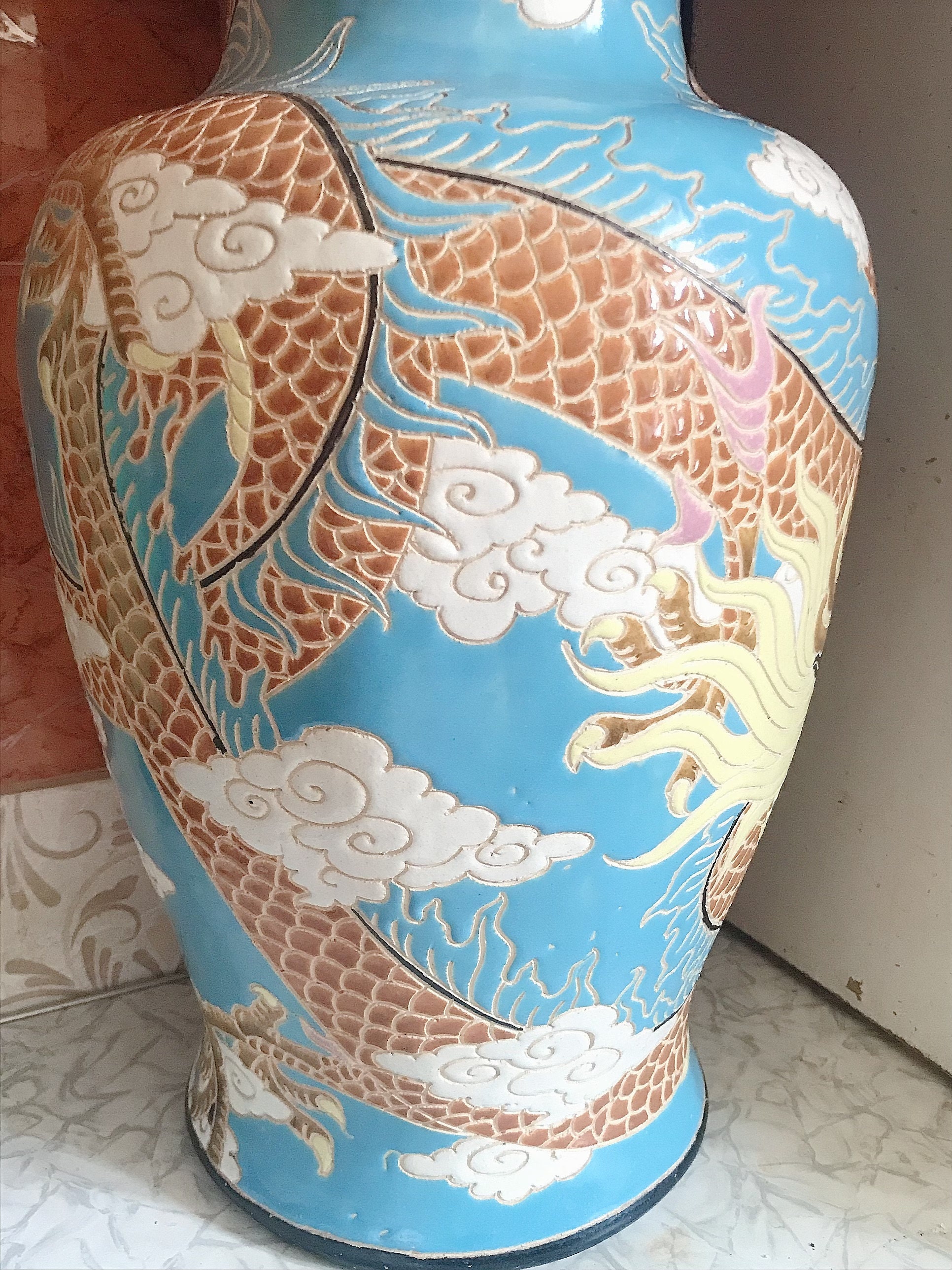 Large Antique Porcelain Vase XIX Century "dragon" - Etsy