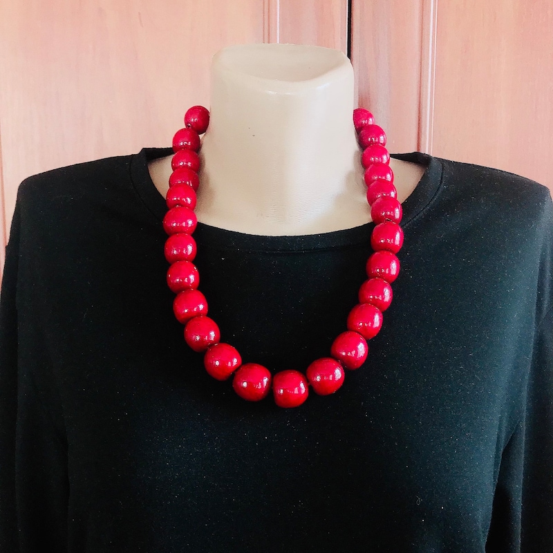 Red Bead Necklace - Etsy