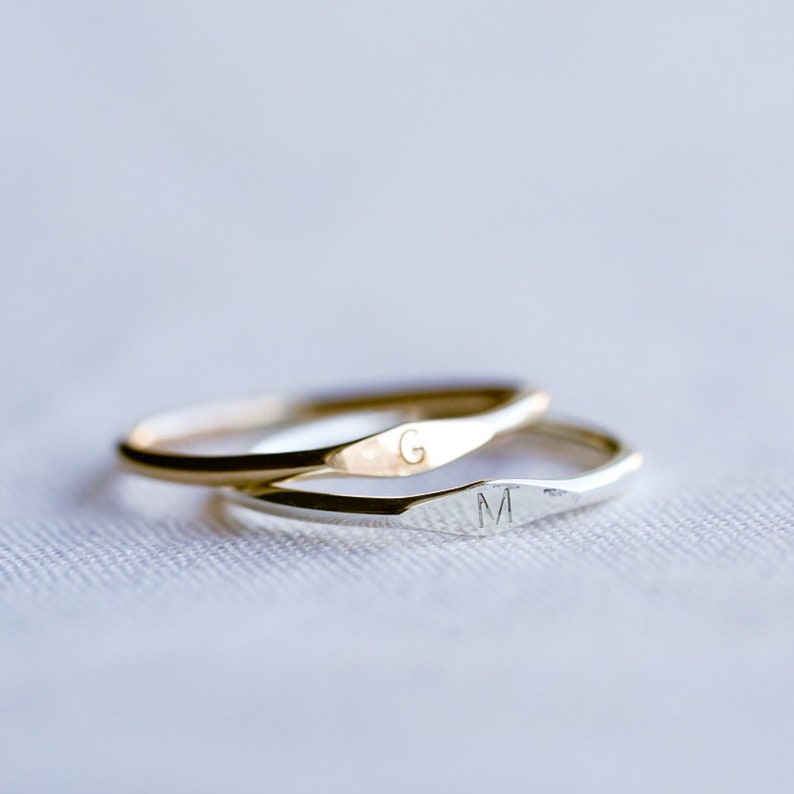 Dainty Signet Ring, Initial Custom Letter Ring, Personalised Tiny Alphabet Ring, 14K Gold Filled ...