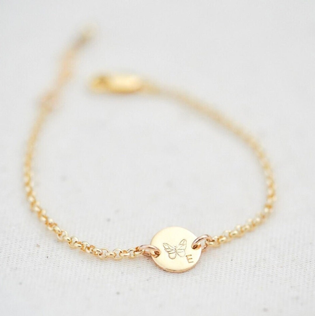 Butterfly and Initial Baby Bracelet - Personalised Hand Stamped Kids ...