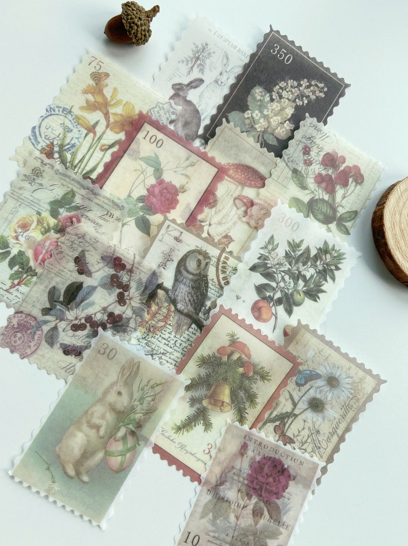 60 Pieces Vintage Stamp Sticker Pack Junk Journal Stickers - Etsy