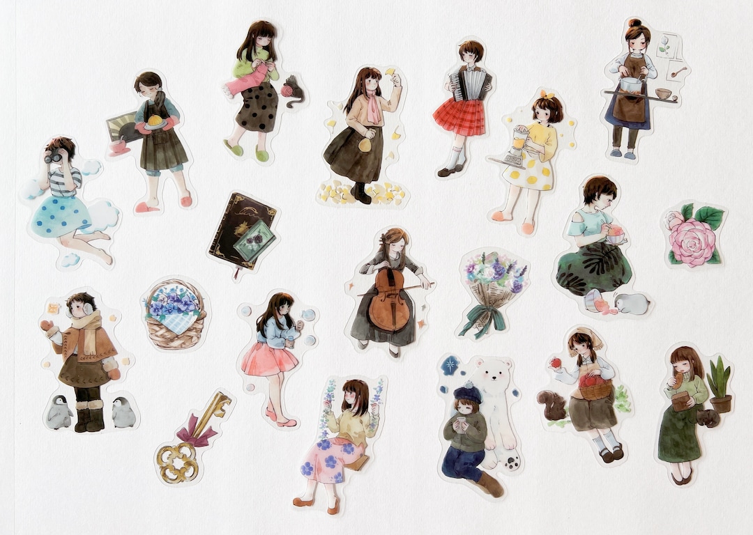 40 Pieces Cute Girl Journal Sticker, Girl Outfit PET Sticker, Anime ...