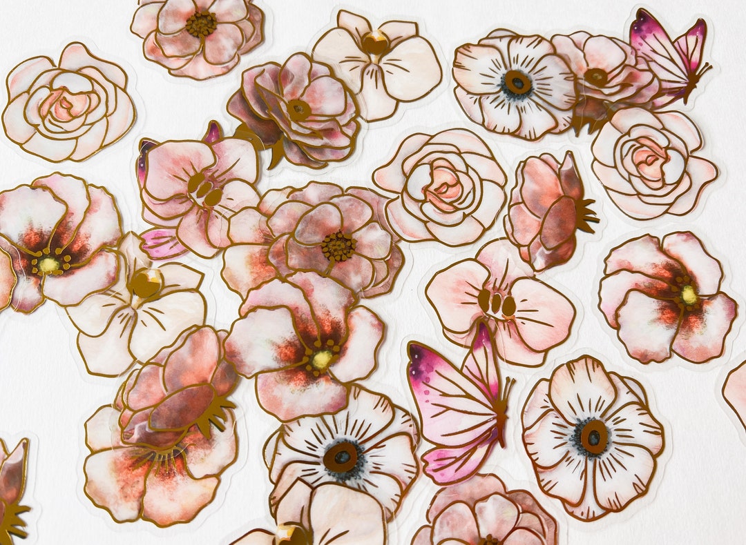30 Pieces Beautiful Flower Sticker Pack, PET Sticker, Flower Journal ...