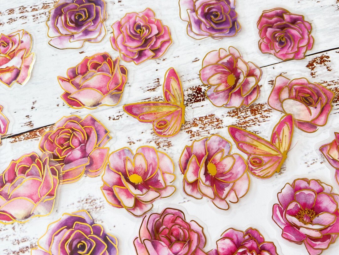 30 Pieces Flower PET Journal Sticker, Rose Sticker, Journal Sticker ...