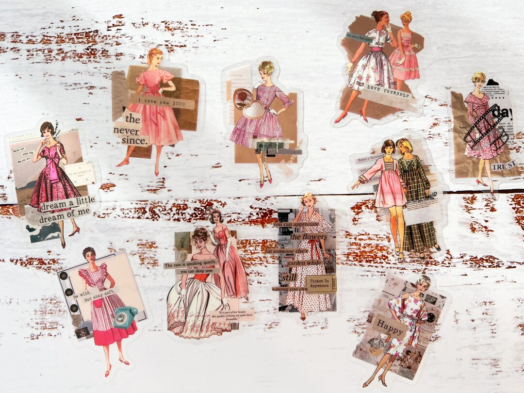 Vintage Fashion Lady Stickers: Retro Girl Collage, Scrapbooking ...