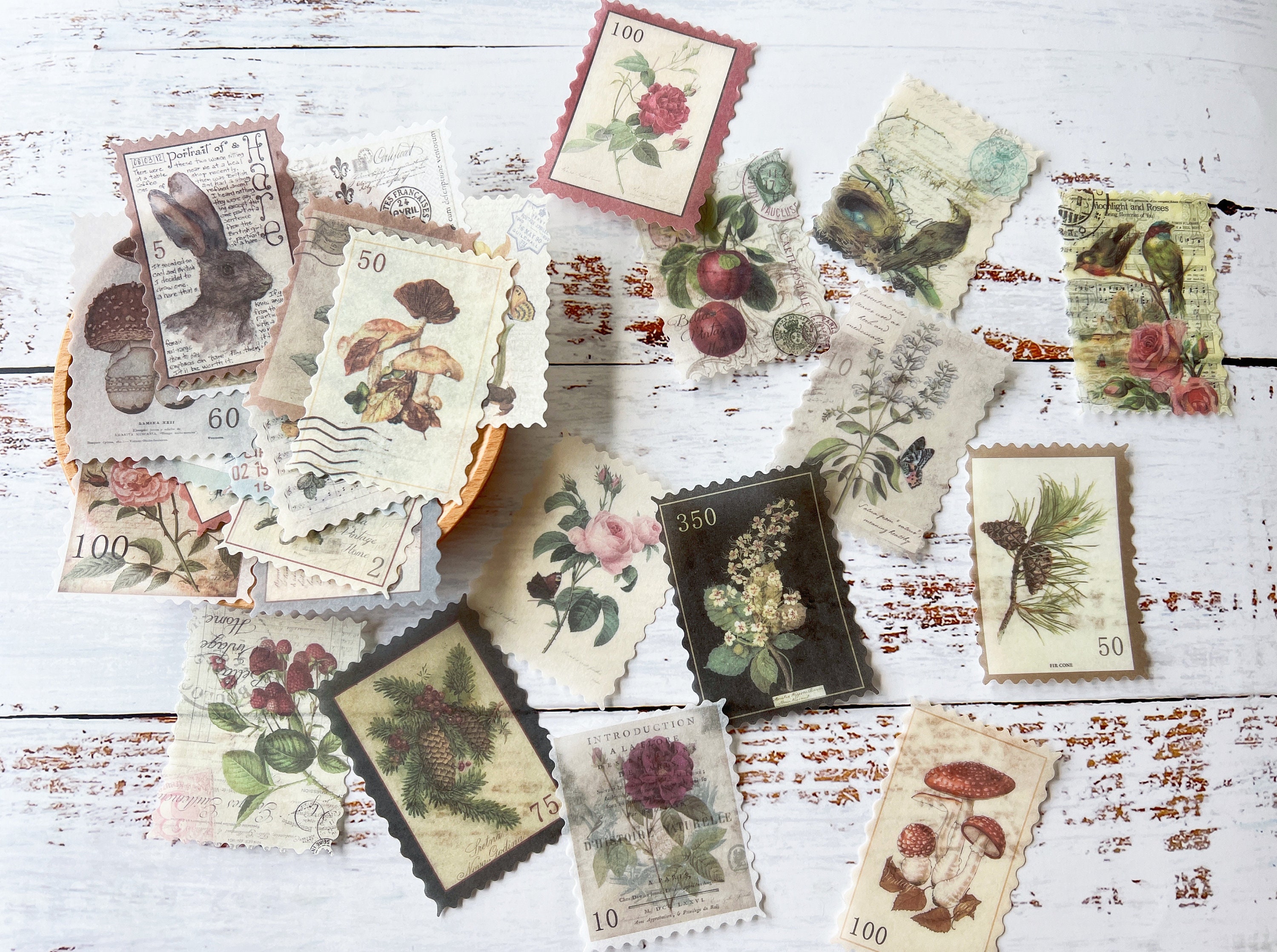 60 Pieces Vintage Stamp Sticker Pack Junk Journal Stickers - Etsy
