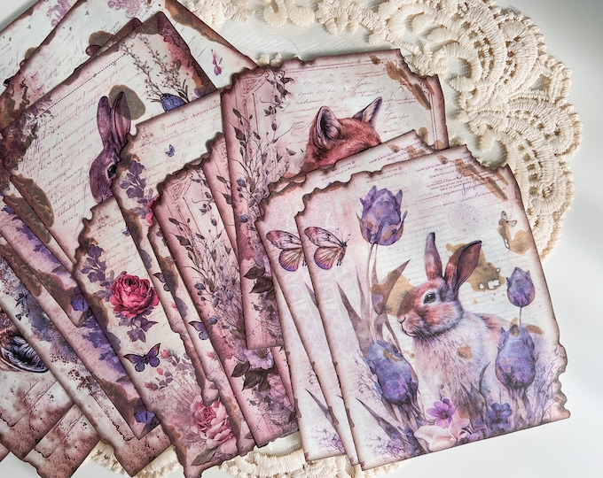 30 Pieces Animal Themed Paper Pack, Vintage Style Collage Paper, Rabbit ...