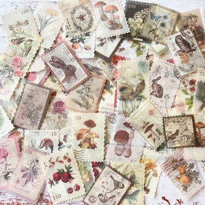 60 Pieces Vintage Stamp Sticker Pack, Junk Journal Stickers, Botanical ...
