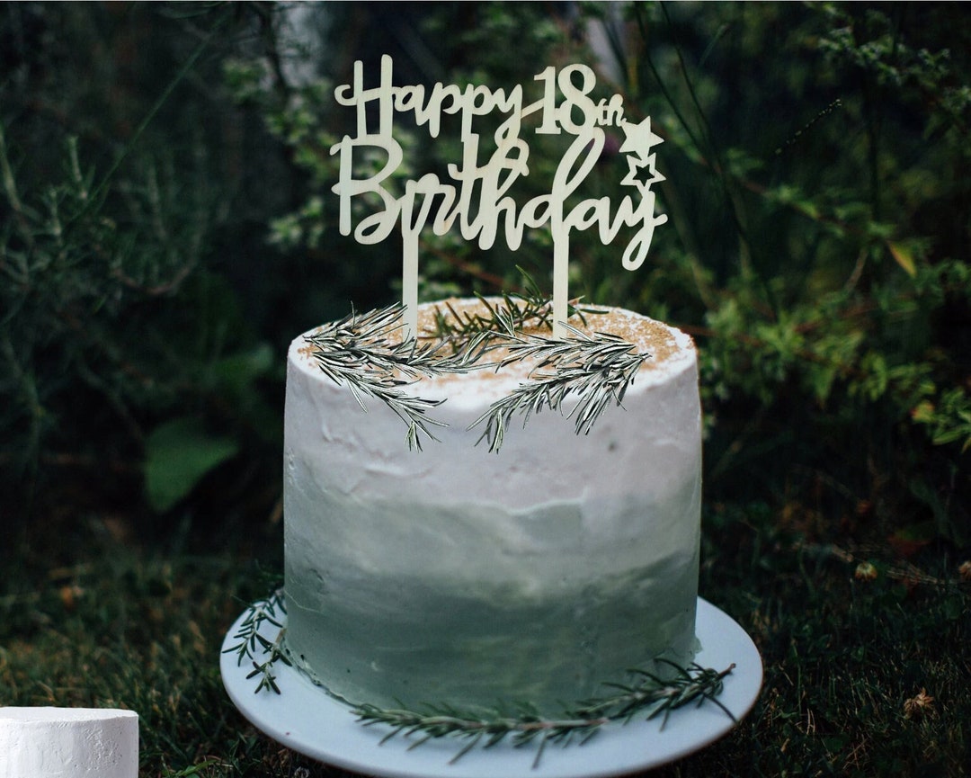18th Birthday Wooden Cake Topper Custom Colour Happy Eighteenth Natural ...