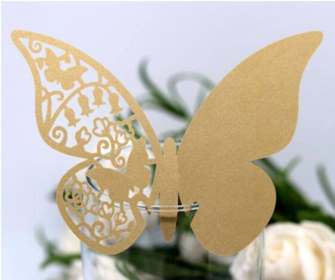 Butterfly Name Card Wedding Party Glass Topper Pearlised Paper Card ...