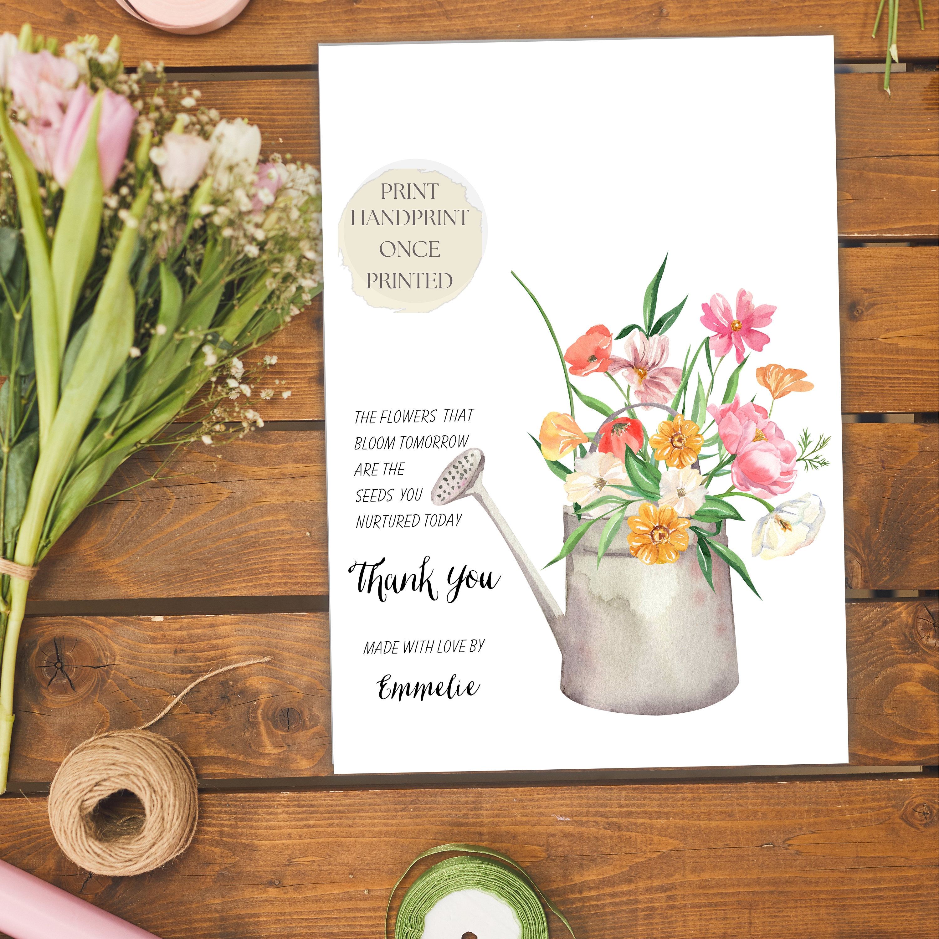 Thank You Teacher Gift, Personalised Handprint Art Printable Instant ...