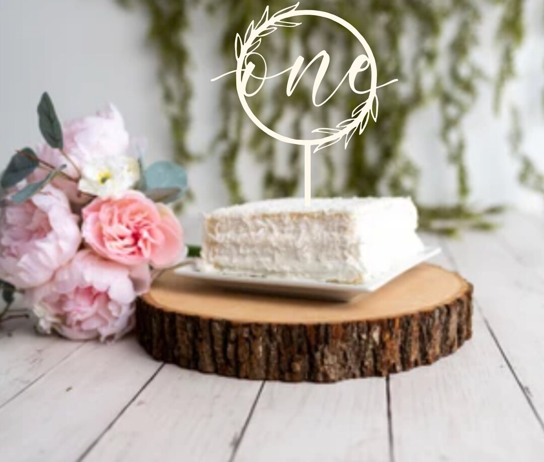 Cake Smash Cake Topper, Floral First Birthday Wood Cake Pick ...