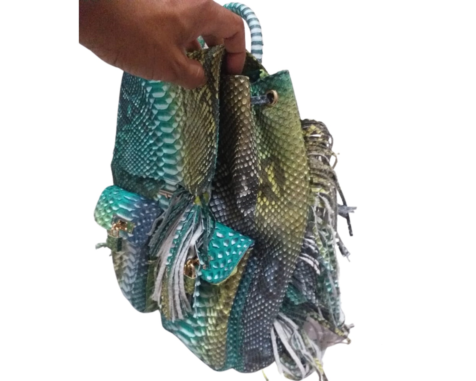 Python Snakeskin Backpack Purse Leather for Women With Fringe - Etsy
