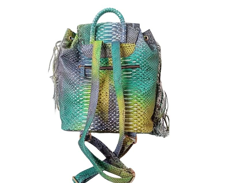 Python Snakeskin Backpack Purse Leather for Women With Fringe - Etsy