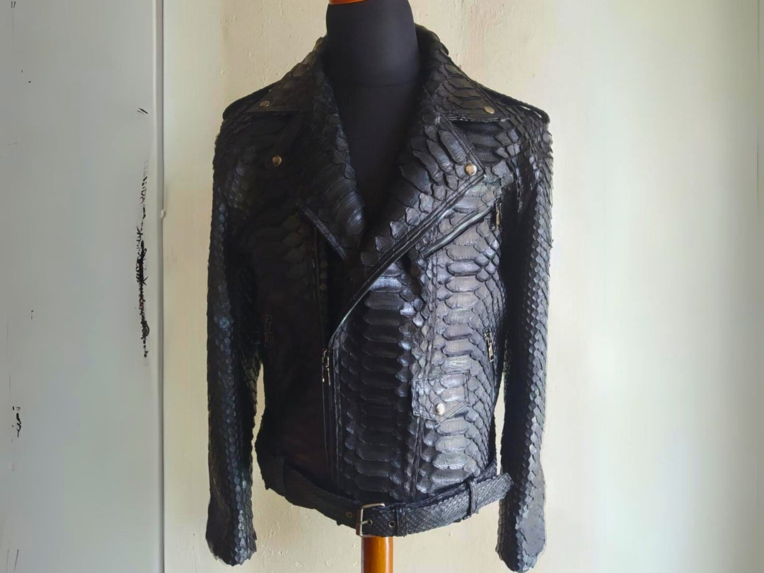 Snake Skin Biker Leather Jacket - Etsy