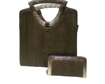 Red Tote Python Snakeskin Women Bag With Natural Lizard Skin Trim Plus ...