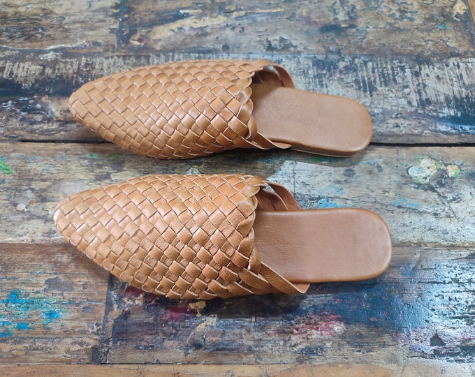Gigi Handwoven Leather Mules, Handmade Leather Mules With 5 Cm Heels ...