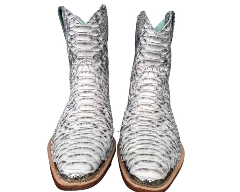 Snakeskin Python Leather Pointed Toe Ankle Cowboy Boots - Etsy