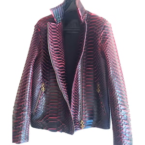 Python Snakeskin Motorcycle Leather Jacket With Red Gradation - Etsy