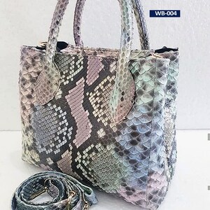 Real Colorful Python Snakeskin Purse Leather Tote Shoulder Bag for Her ...