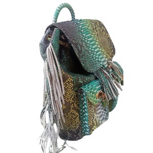 Python Snakeskin Backpack Purse Leather for Women With Fringe Accent ...
