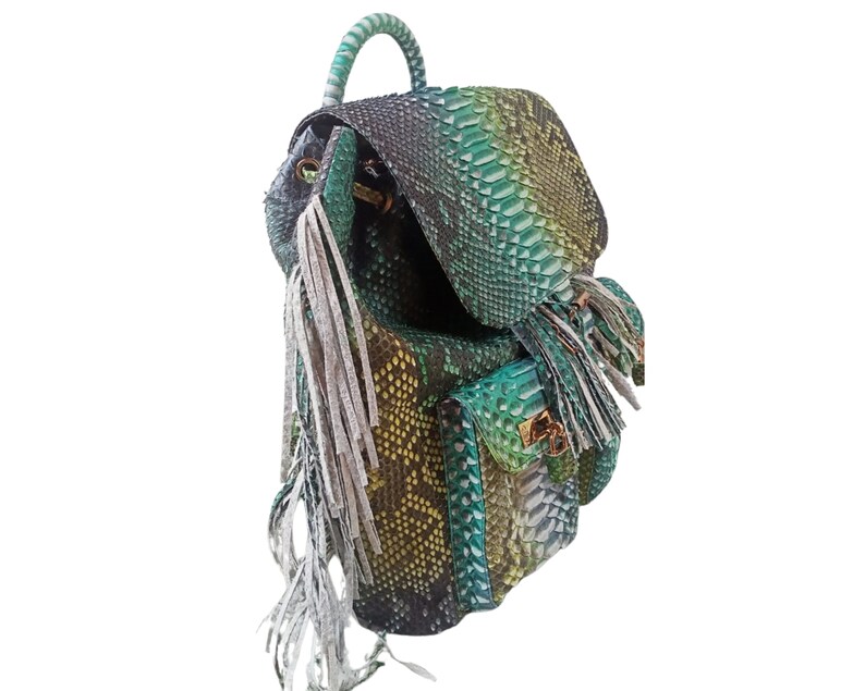 Python Snakeskin Backpack Purse Leather for Women With Fringe - Etsy